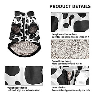Kigai Cow Print Dog Coat Fleece Warm Windproof Pet Clothes for Snow Cold Weather, Soft Cozy Breathable Dog Winter Jacket for Small Medium Large Dogs with Leash Hole Pet Coat(XXS - XL)