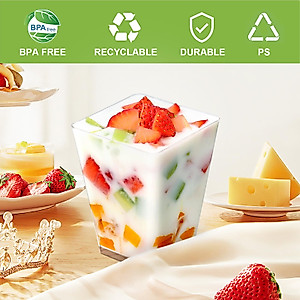 FIFWVGP 50 Pack 5 oz Plastic Square Dessert Cups with Spoons, Yogurt Parfait Cups Appetizer Cups for Party, Mini Dessert Cups with Spoons Dessert Shooter Cups with Spoons for Pudding and Fruit