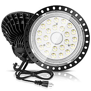 LED High Bay Light, 100W 12000LM UFO LED High Bay Lights with US Plug 5' Cable, 6500K Super Bright LED Shop Lights, IP65 Warehouse Light, Area Light Fixture Shop Light for Garage Warehouse Workshop