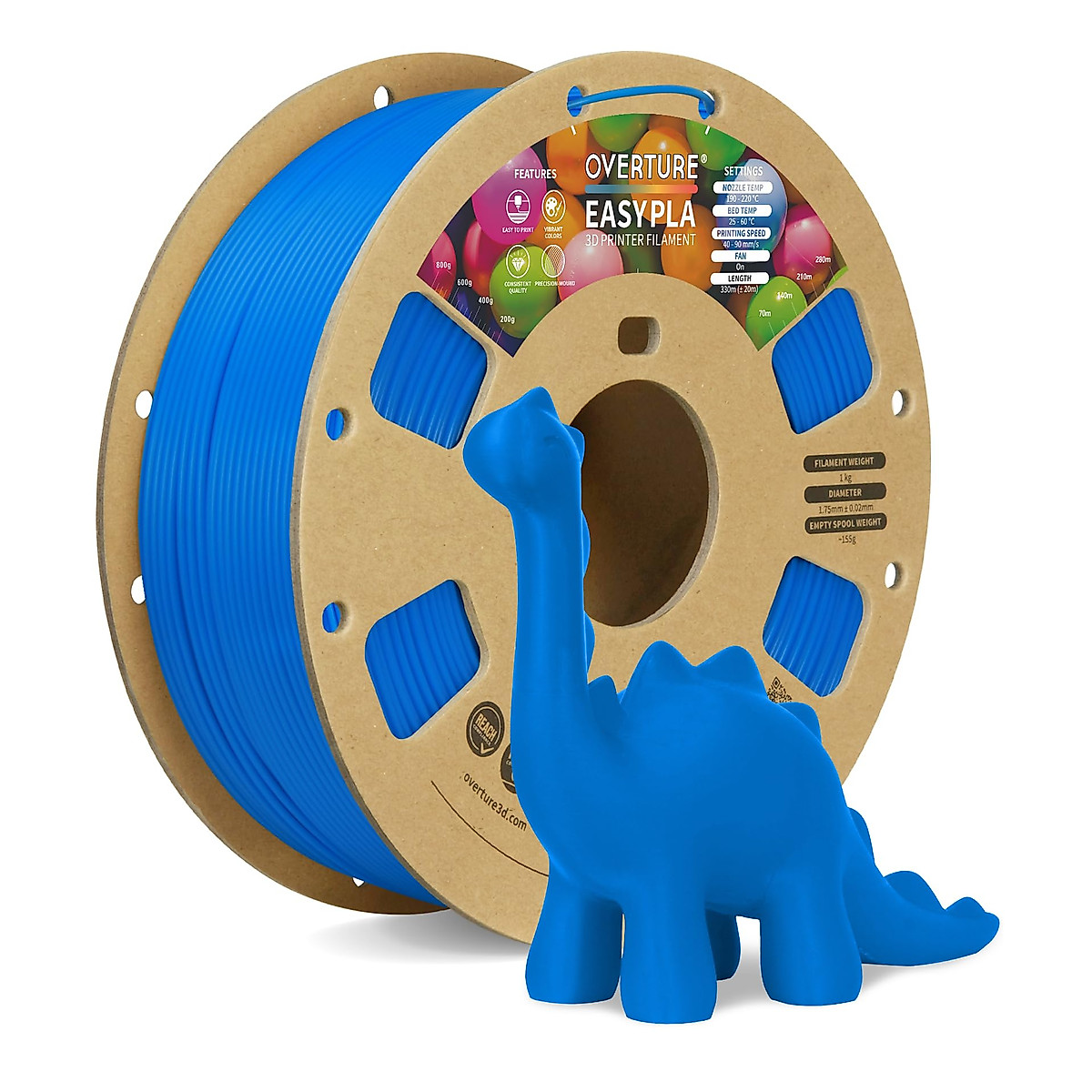 OVERTURE Easy PLA 1.75mm 3D Printer Filament, 1kg PLA Cardboard Spool (2.2lbs), Dimensional Accuracy +/- 0.02mm, Fit Most FDM Printer (Easy Digital Blue)