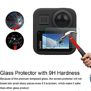 AKWOX [4 Pack] Tempered Glass Screen Protector for Gopro Max Action Camera (2-Pack) & Lens Cap Cover (2-Pack)