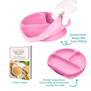 Silicone Suction Plates for Babies, Stick to High Chair Trays and Table, Divided Baby Dishes, Perfect Kids Plates, BPA Free