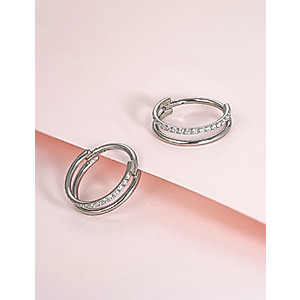 G23 Pure Titanium Huggie Hoop Earrings,12mm Hypoallergenic for Sensitive Ears Pave Cubic Zirconia (18G（1.0mm） Silver)