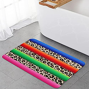 2 PCS Cushioned Anti-Fatigue Kitchen Mats and Rugs,Brown Cheetah Leopard Print Old-Fashioned Animal Skin Non-Slip Floor Bath Mat Accent Runner Rug Indoor Doormat Standing Comfort Mat Colorful Stripes