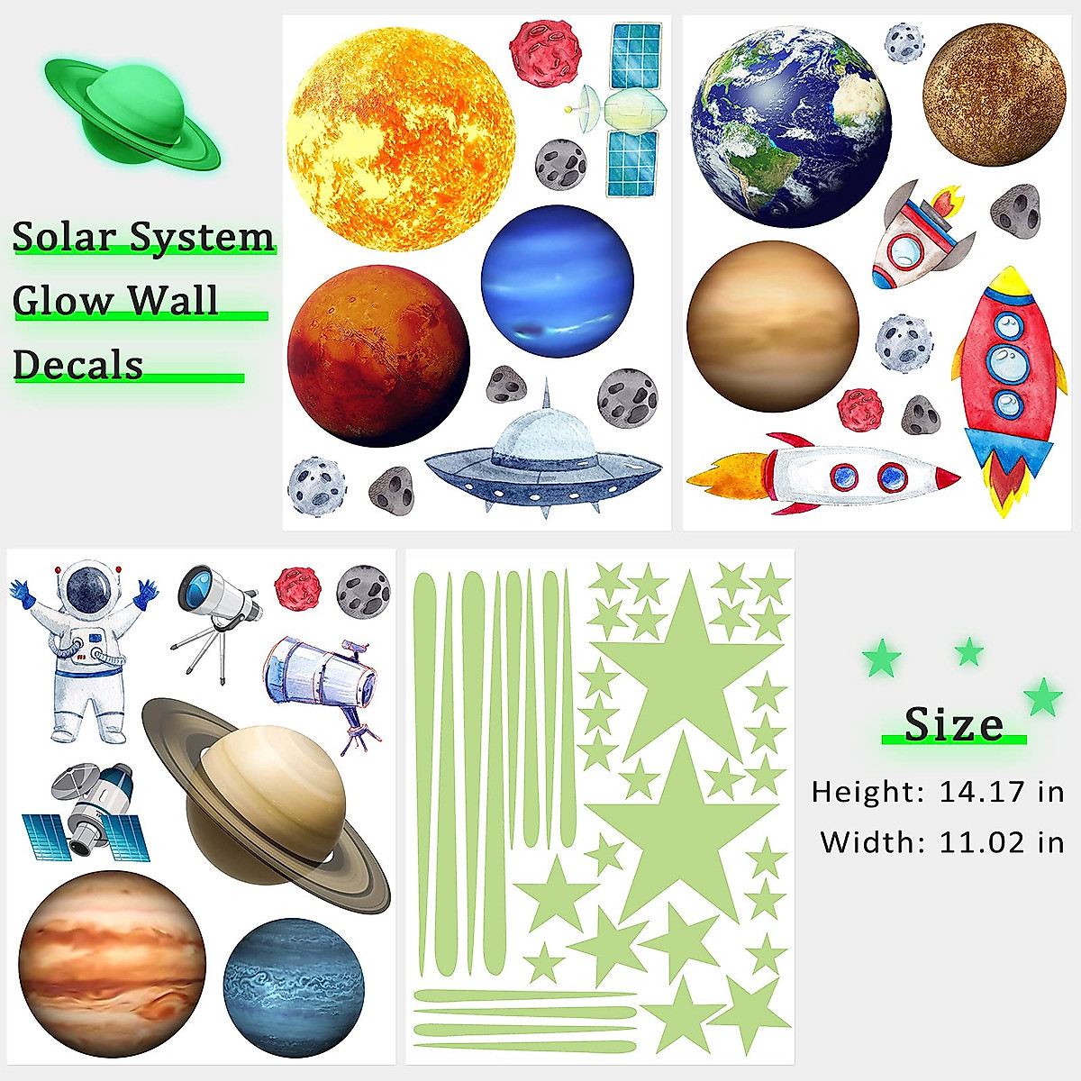 71 Pieces Glow in The Dark Solar System Wall Decals, Glowing Stars Planets for Ceiling Galaxy Astronaut Rocket Space Shooting Stars Wall Decor Stickers for Girls Boys Kids Bedroom Living Room