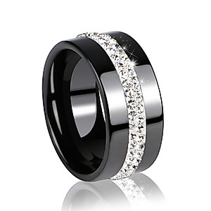 10MM Width Two Row Crystal Women Rings Jewelry Smooth Black White Ceramic Rings Made Of Ceramic Material Fashion Wedding Ring