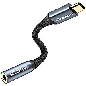 KOOPAO USB C Headphone Adapter-USB C to Aux 3.5mm Female Jack, USB Type C Male to 3.5mm Headphone Jack Female Audio aux Adapter for Samsung Galaxy Note 10 Plus,Google Pixel 6,Pixel 5,ect 32bit 384KHz