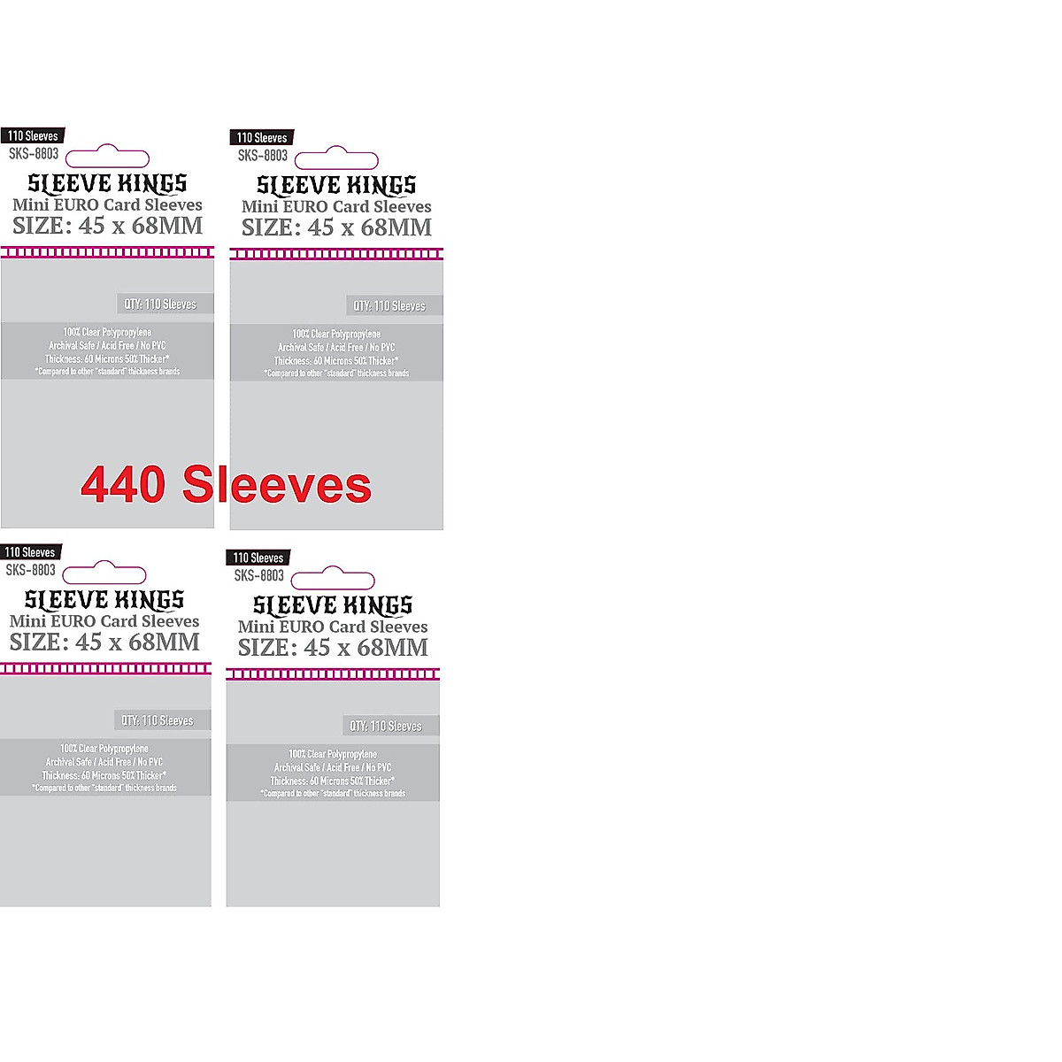 Sleeve Kings Mini Euro Card Sleeves 45 X 68 mm (4x110 Pack, 440 Sleeves)
