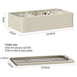 GRSQYS Under Bed Storage Bins with Metal Frame, Shoe Organizer for Closet with Large Clear Windw,Foldable Stackable Linen Fabric Clothes Organizer Bins (Beige, 23.6(L) x13(W) x6(H) inch)