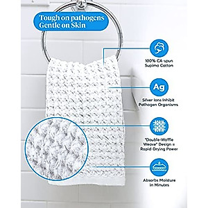 SUTERA - Waffle Hand Towel for Bathroom, Luxury Bath Towels Infused with Silver Ions, Ultra Soft Absorbent Quick Drying Design Shower Towels, Lightweight Californian Pima Cotton Fiber - White