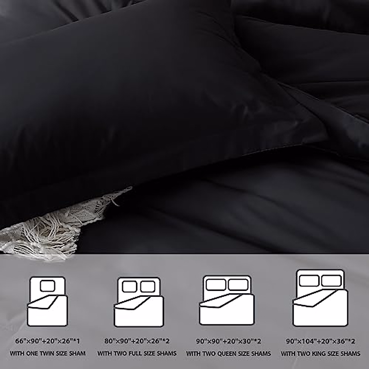 MUXHOMO Queen Comforter Set, Black Comforter for Queen Size Bed, Soft Warm Bedding Set 3 Pieces for All Seasons, 1 Comforter (88"x88") and 2 Pillow Shams (20"x30")