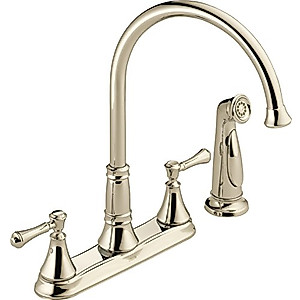 DELTA FAUCET 2497LF-PN Two Handle Kitchen Faucet with Spray, Polished Nickel