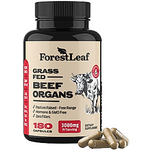 ForestLeaf Beef Organ Supplement - Grass Fed & Pasture Raised - Total Body Wellness & Performance, Organ Complex with 3000mg of Desiccated Beef Liver, Heart, Kidney, Pancreas, Spleen (180 Capsules)