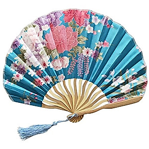 RAZZUM Folding Hand fansChinese Style Hand Held Fans，Silk Bamboo Pattern Folding Fans for Handheld Wedding Hand FanChinese Fans Fan (Color : F)
