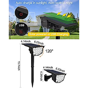 COCOMOX Solar Spot Lights Outdoor, 700 Lumens Solar Lights Outdoor Waterproof, IP67 Solar Powered Garden Lights Landscape Lighting Dusk-to-Dawn 3 Modes Spotlight for Yard Driveway Flag 2 Pack White