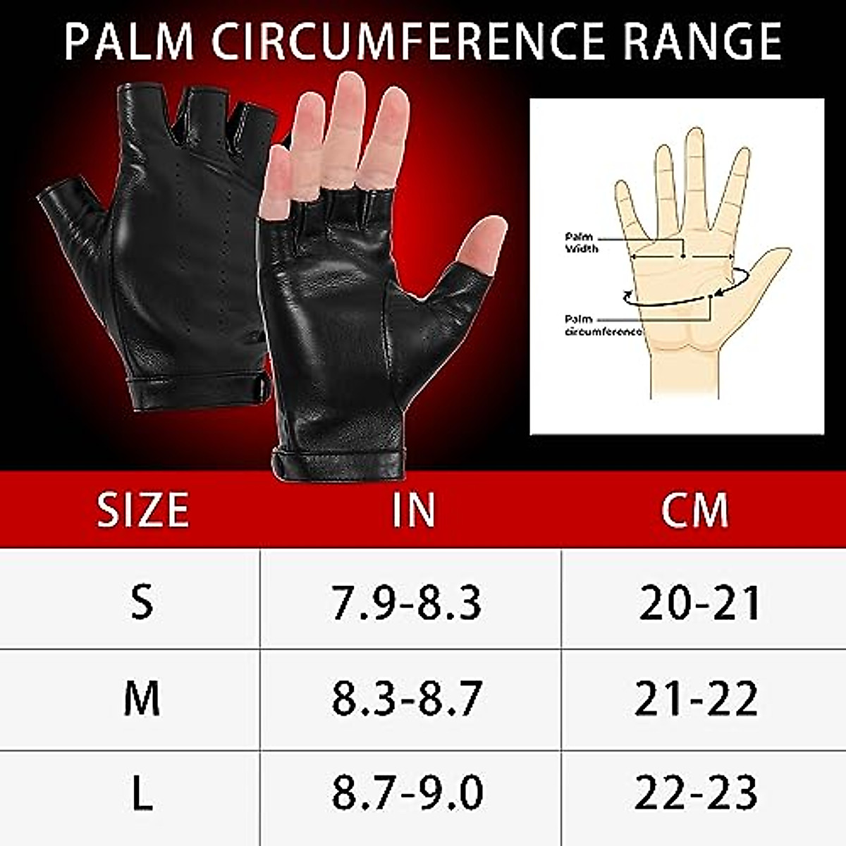 OurHonor Black Fingerless Gloves for Men Women, Halloween PU Leather Half Finger Glove Outdoor Driving Performance Costume Sport, Small (Style C)