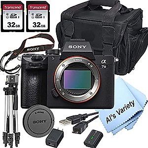 Sony Intl Sony a7 III Full-Frame Mirrorless Interchangeable-Lens Camera with 3-Inch LCD (Body Only), Tripod, Case, and More (11pc Bundle) (Renewed), Black