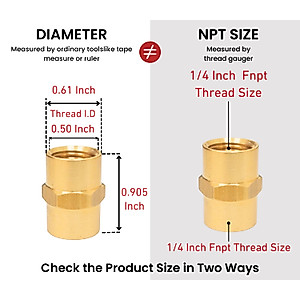 T TANYA HARDWARE Brass Coupling 1/4 Inch NPT Female x 1/4 Inch NPT Female Hex Head Pipe Fitting (Pack of 2), Compressor connector fnpt to fnpt, Air Hose Adapter Brass Fittings