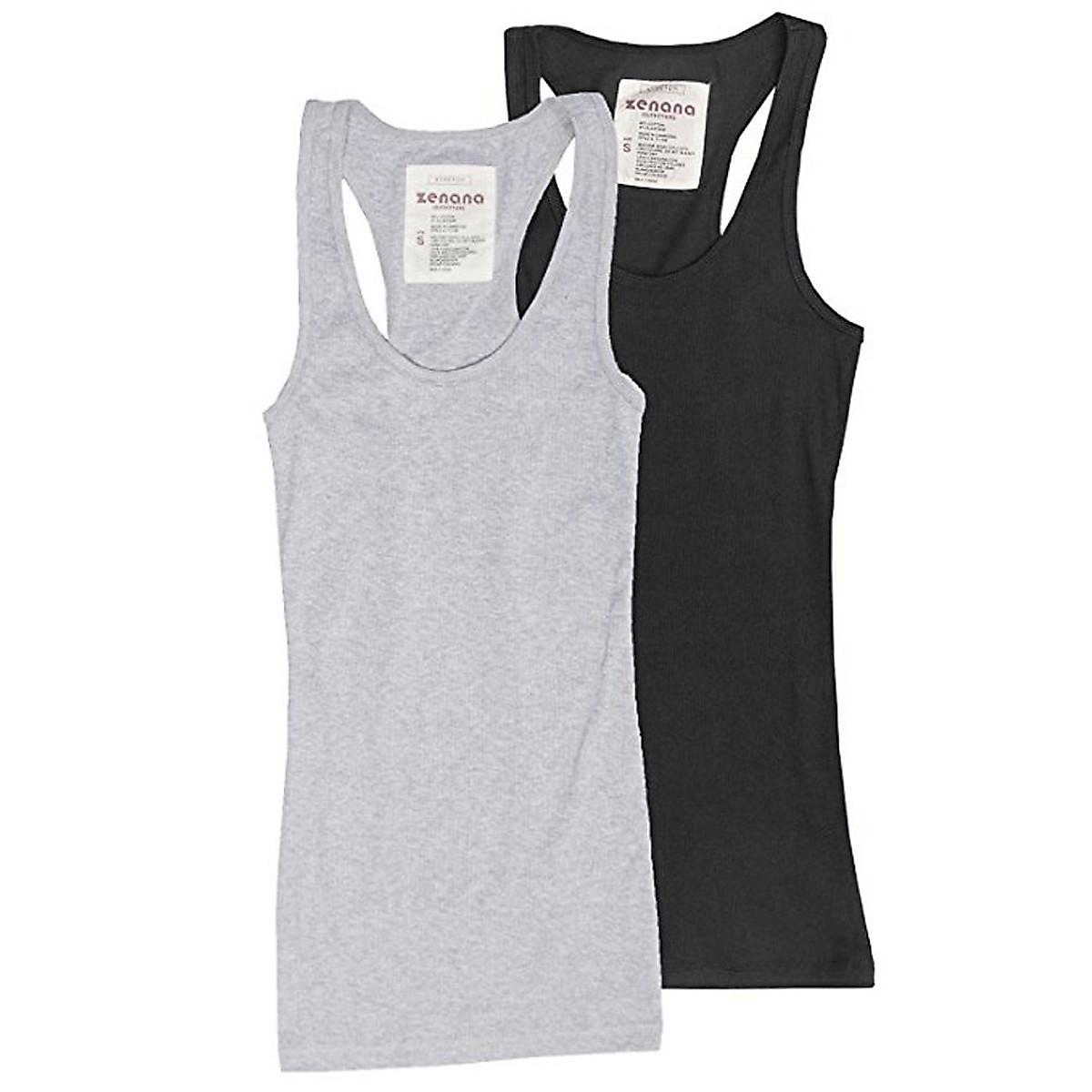 Trendyfriday Women's Ribbed Racerback Athletic Active Tank Tops 2 or 4 Packs (Large, 2 Pack - H Grey, Black)