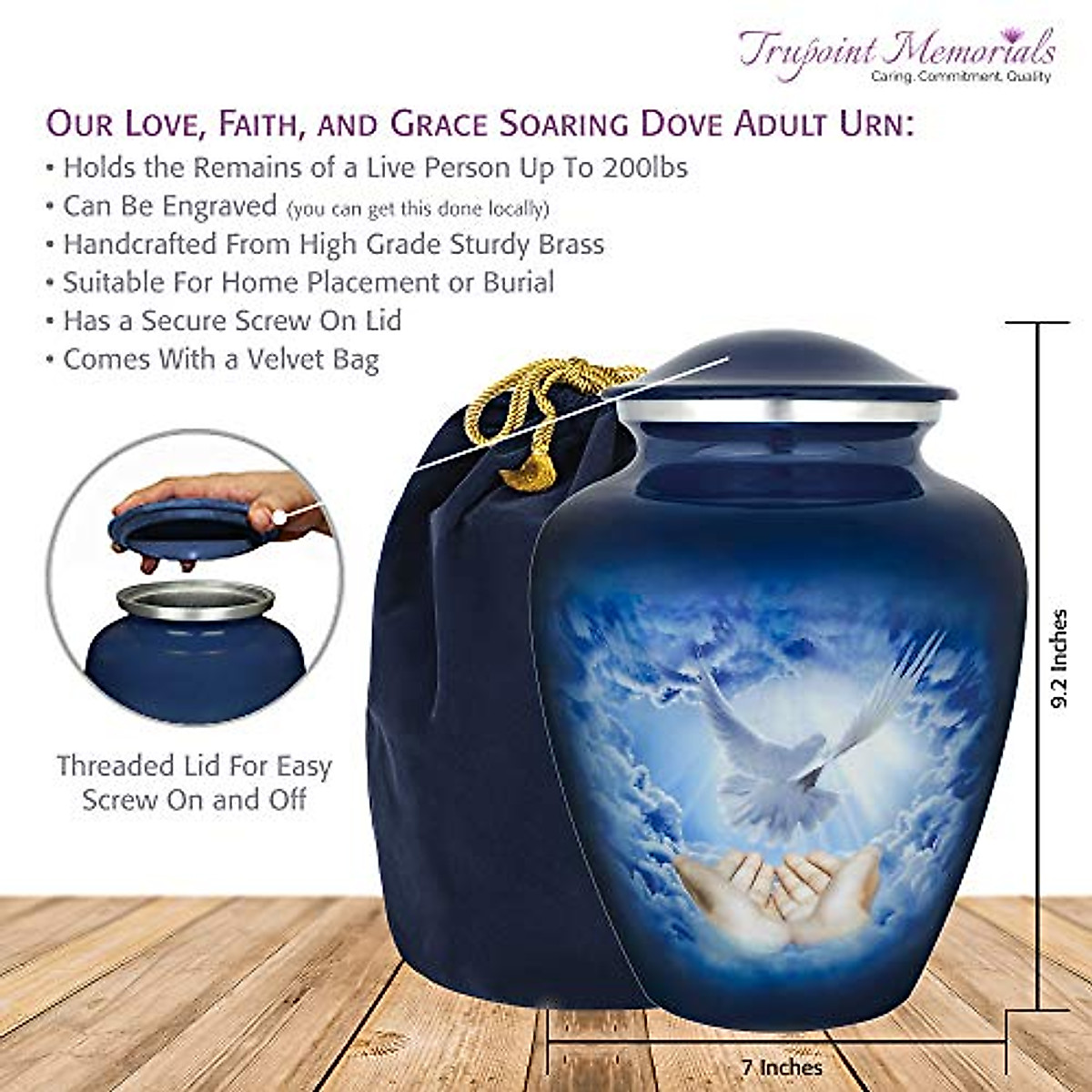 Trupoint Memorials Cremation Urns for Human Ashes - Decorative Urns, Urns for Human Ashes Female & Male, Urns for Ashes Adult Female, Funeral Urns - Dove, Large