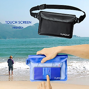 YUMQUA Waterproof Pouch with Waist Strap (2 Pack), Screen Touch Sensitive Waterproof Dry Bags for Boating Pool Swimming Kayaking Fishing Beach, Keep Your Phone and Valuables Safe and Dry (Blue&Black)