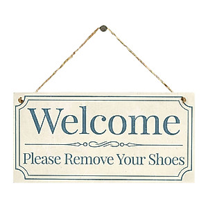 KOqwez33 Elegant Sign Welcome, Please Take Off Your Shoes, Porch Decoration Wooden Door Decoration Home Garden Decoration Wall Decoration, Wooden Sign Hanging Christmas Decoration Blue
