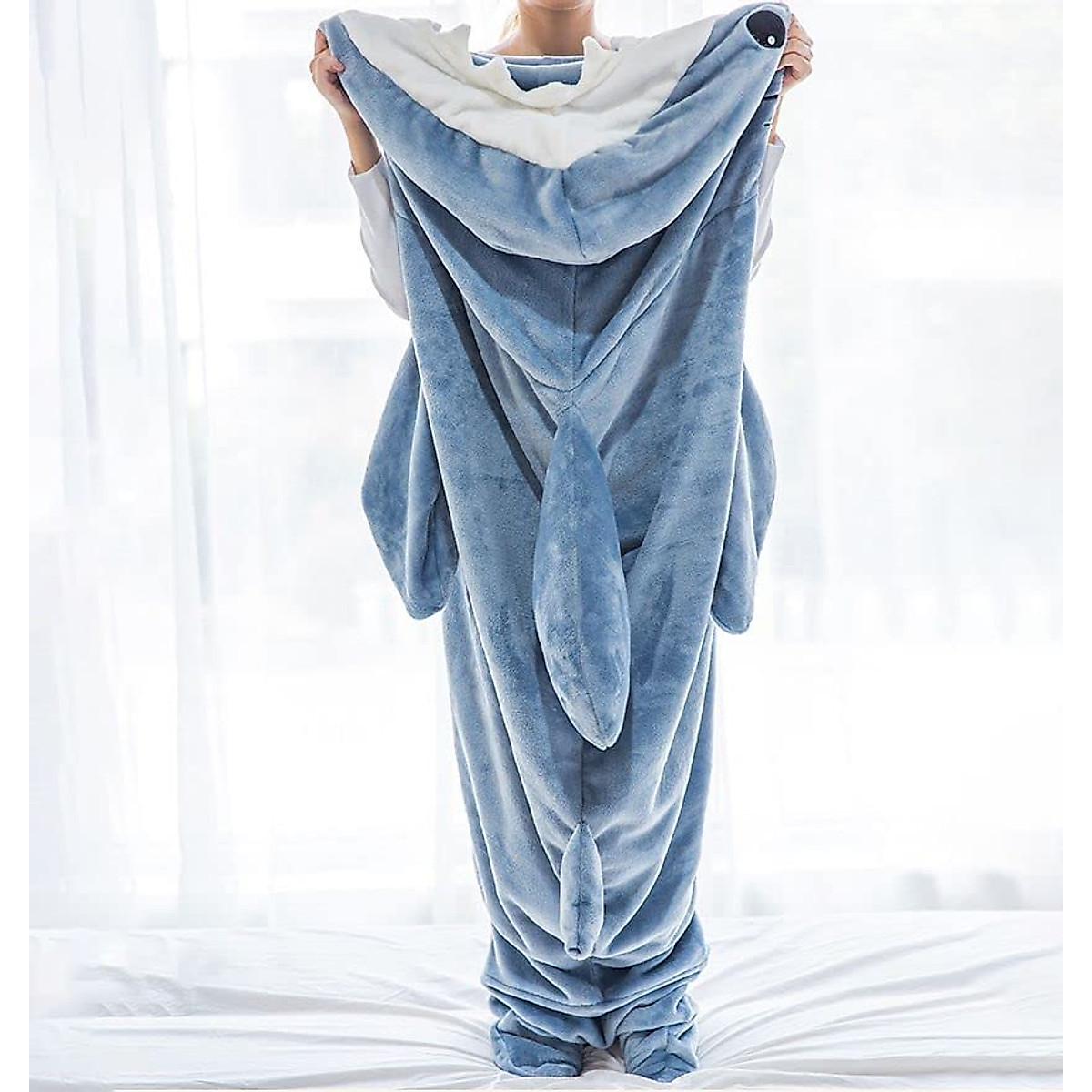 WONASH Shark Blanket,Shark Blanket Adult,Shark Blanket Hoodie,Shark Blanket Onesie,Wearable Shark Blanket for Men Women Teens,S(39.4in*15.7in)