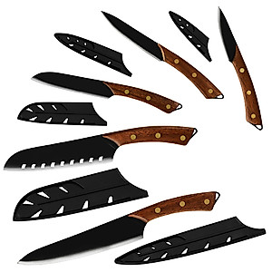 XYJ 7 Piece Knife Set With Sheath Kitchen Large German Stainless Steel Full Tang Cooking Knife Set With Roll Bag Sharpening Stick Whetstone Blade Guard Great Gifts For Chef