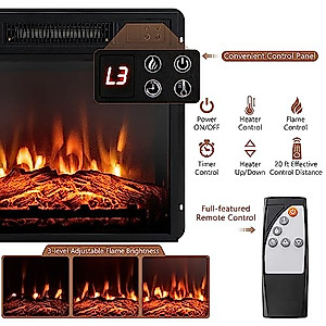 COSTWAY Electric Fireplace TV Stand for TVs Up to 55 Inches, 18-Inch Fireplace Insert with Remote, Overheat Protection, 48-Inch Wooden Media Entertainment Center with Adjustable Shelves, Brown