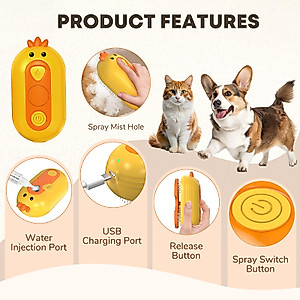 Cat Steam Brush, 3 In 1 Self-Cleaning Steam Cat Brush for Shedding with Release Button, Cat Deshedding Hair Brush with Steam for Long & Short Haired Cats and Dogs, Removes Tangled and Loose Hair