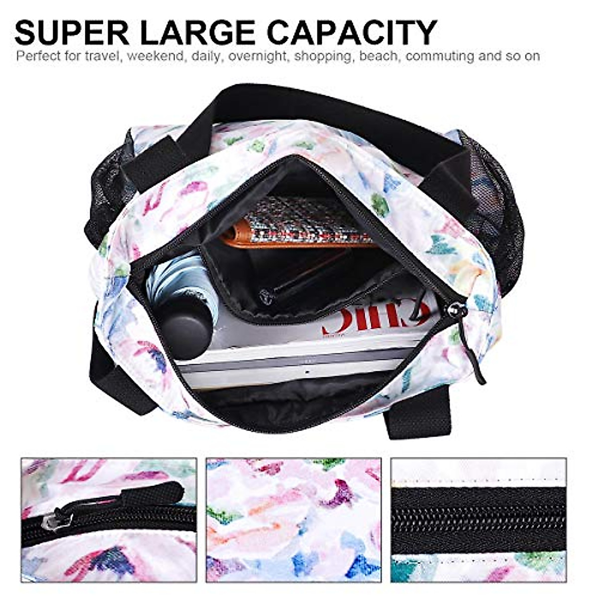 Women Tote Bag Girls Floral Shoulder Purse Beach Hand Bag with Zipper Pockets for Daily Travel Work School Yoga (Fantasy Bloom)