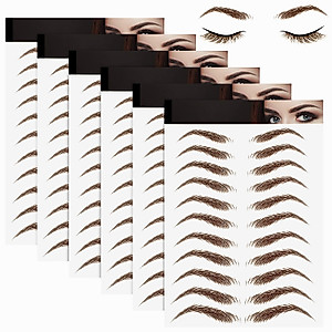6 Sheets 3D Hair-Like Authentic Eyebrows Eyebrow Transfer Stickers Waterproof Eyebrow Tattoo Stickers Eyebrow Grooming Shaping Makeup Accessories (High Arch Eyebrow)