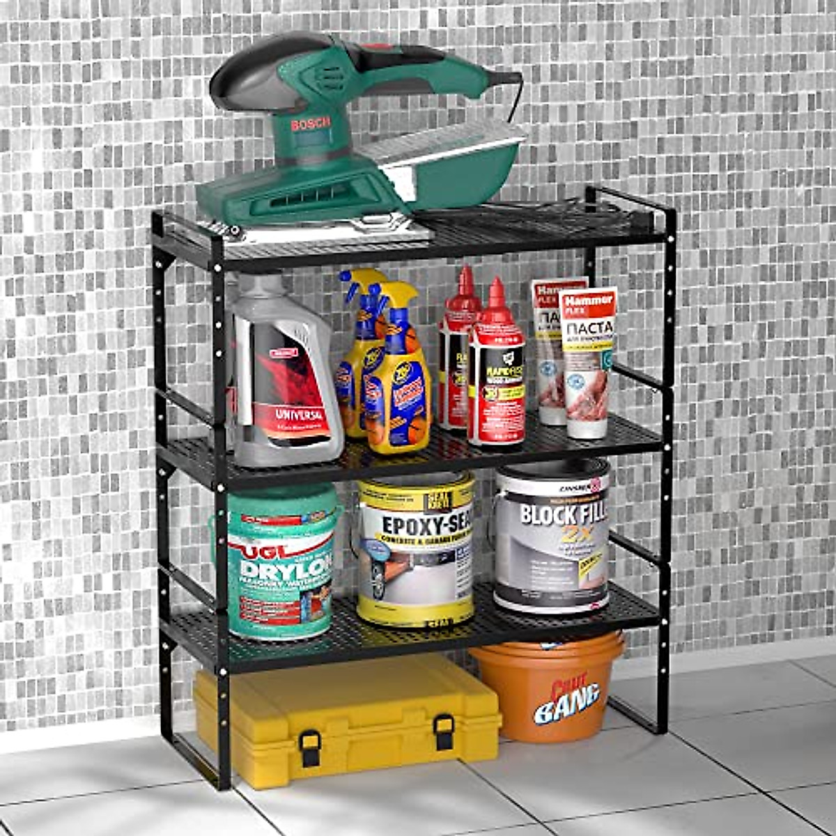 iPEGTOP 2 Pack Large Expandable Kitchen Cabinet Shelf Organizer Rack, Heavy Duty Steel Stackable Pantry Storage Shelves Rack, Cupboard Shelf for Home Office Kitchen Bathroom Garage, Black