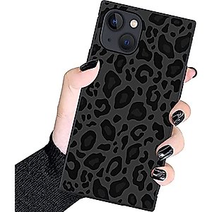 ZHUXUXITT Luxury Square Case for iPhone 13,Fashion Elegant Women Girls,Hard PC+Soft Silicone is Shock-Proof and Skid-Proof Protective Case-Black Gray Leopard Print, 13(6.1 inch)