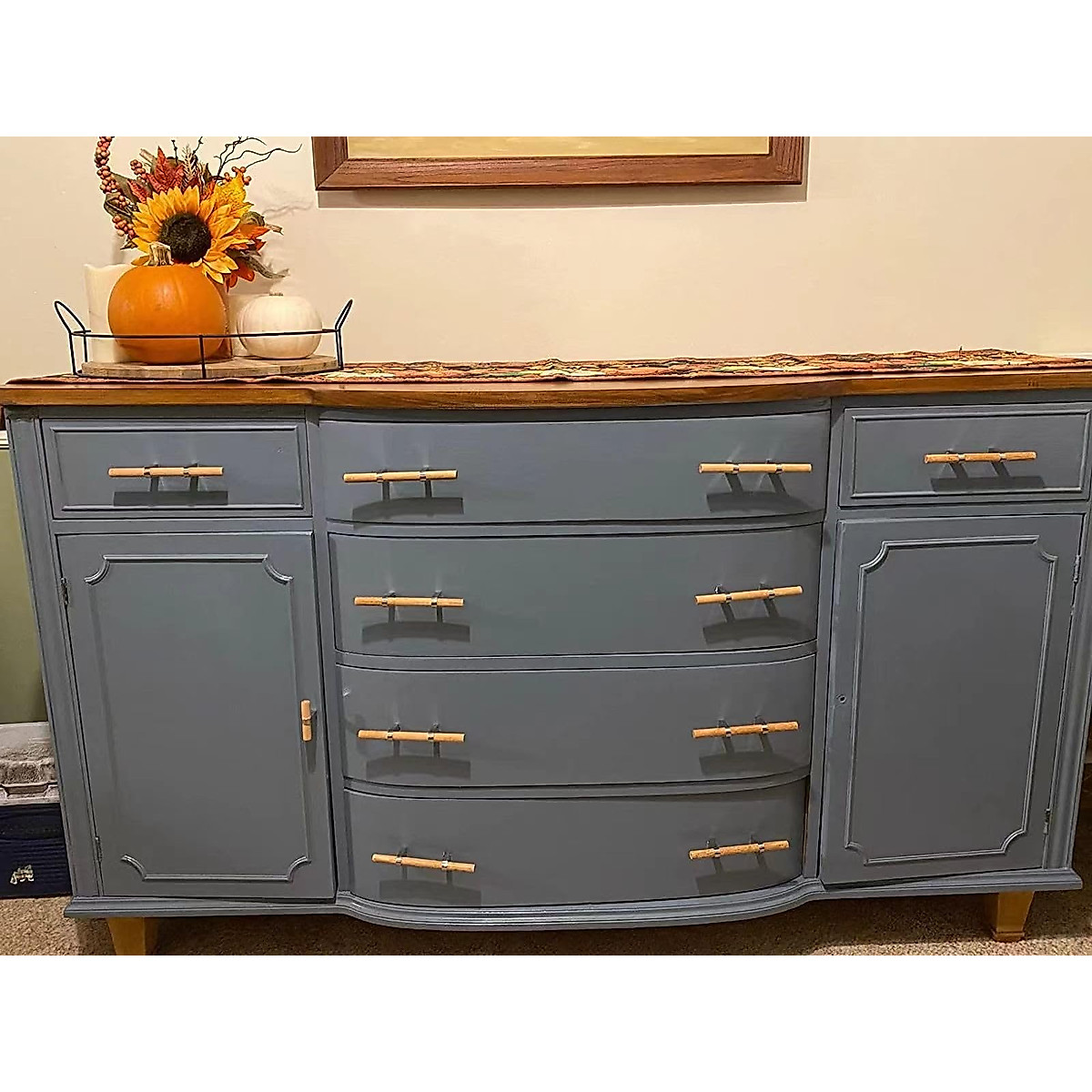 foxwake Wood and Silver Cabinet Handles 5inch Hole to Hole, 8Pack Modern Metal Drawer Pulls Mid Century Kitchen Cabinet Hardware, Center to Center Dresser Hardware Pulls and Knob