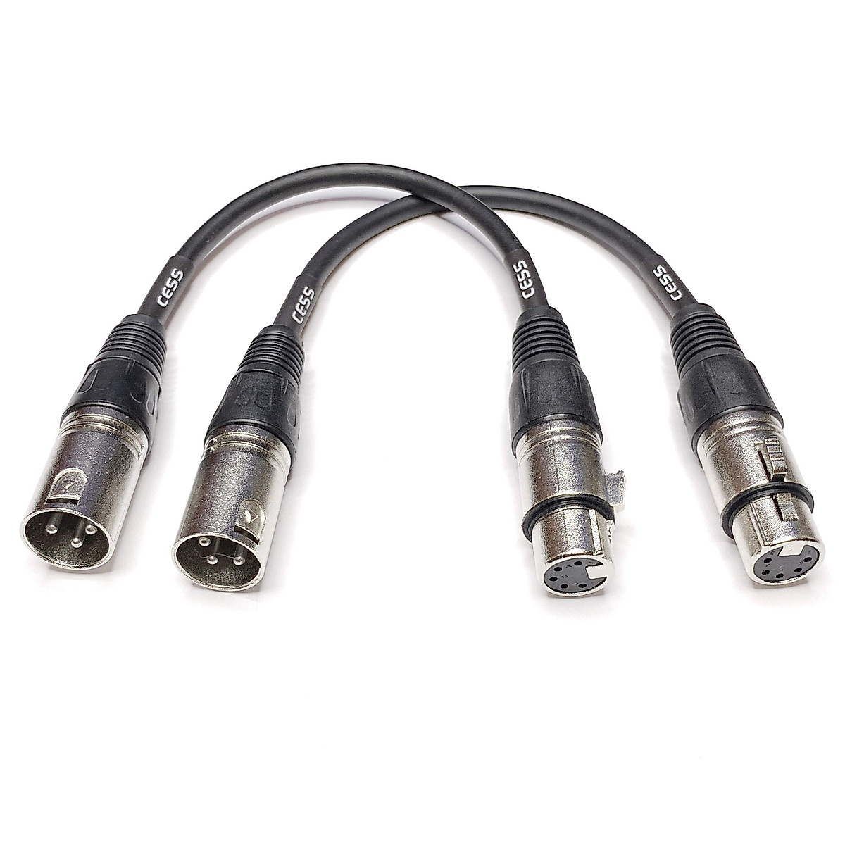 CESS-007 XLR3M to XLR5F DMX512 Adaptor Cable - 3-Pin Male XLR to 5-Pin Female XLR DMX Turnaround - 2 Pack