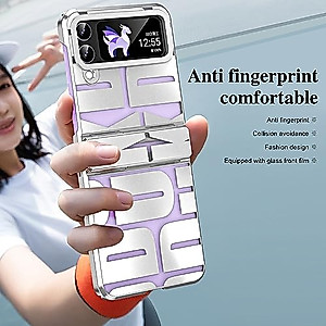 Cell Phone Case Ultra-Thin Lightweight Case Compatible with Samsung Galaxy Z Flip 4 with Hinge+Camera Lens Protector Shockproof Full Protective Rugged Cover (Electroplating) with Hard Protective Body