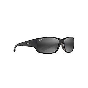 Maui Jim Men's Local Kine Polarized Wrap Sunglasses, Shiny Black/Grey/Maroon/Neutral Grey, Large