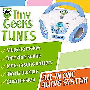 TinyGeeks Tunes Kids Boombox CD Player for Kids New 2022 + FM Radio + Batteries Included + Cute white Radio cd Player with Speakers for Kids and Toddlers