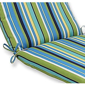 Pillow Perfect Stripe Outdoor Patio Chaise Lounge Cushion, Plush Fiber Fill, Weather, and Fade Resistant, Split Back - 72.5" x 21", Blue/Green Topanga, 1 Count