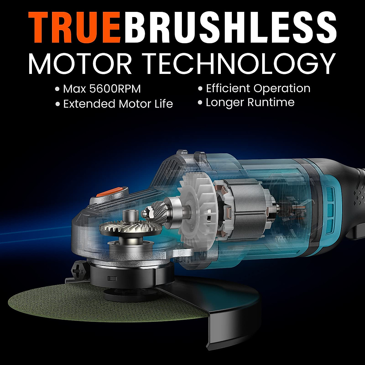 Berserker 36V Cordless 7" Brushless Power Angle Grinder Tool, 2 * 4.0Ah Li-Ion Battery Operated and Charger, Electric Paddle Switch Handheld Heavy Duty Cut-Off Grinder for Metal Wood Cutting/Grinding