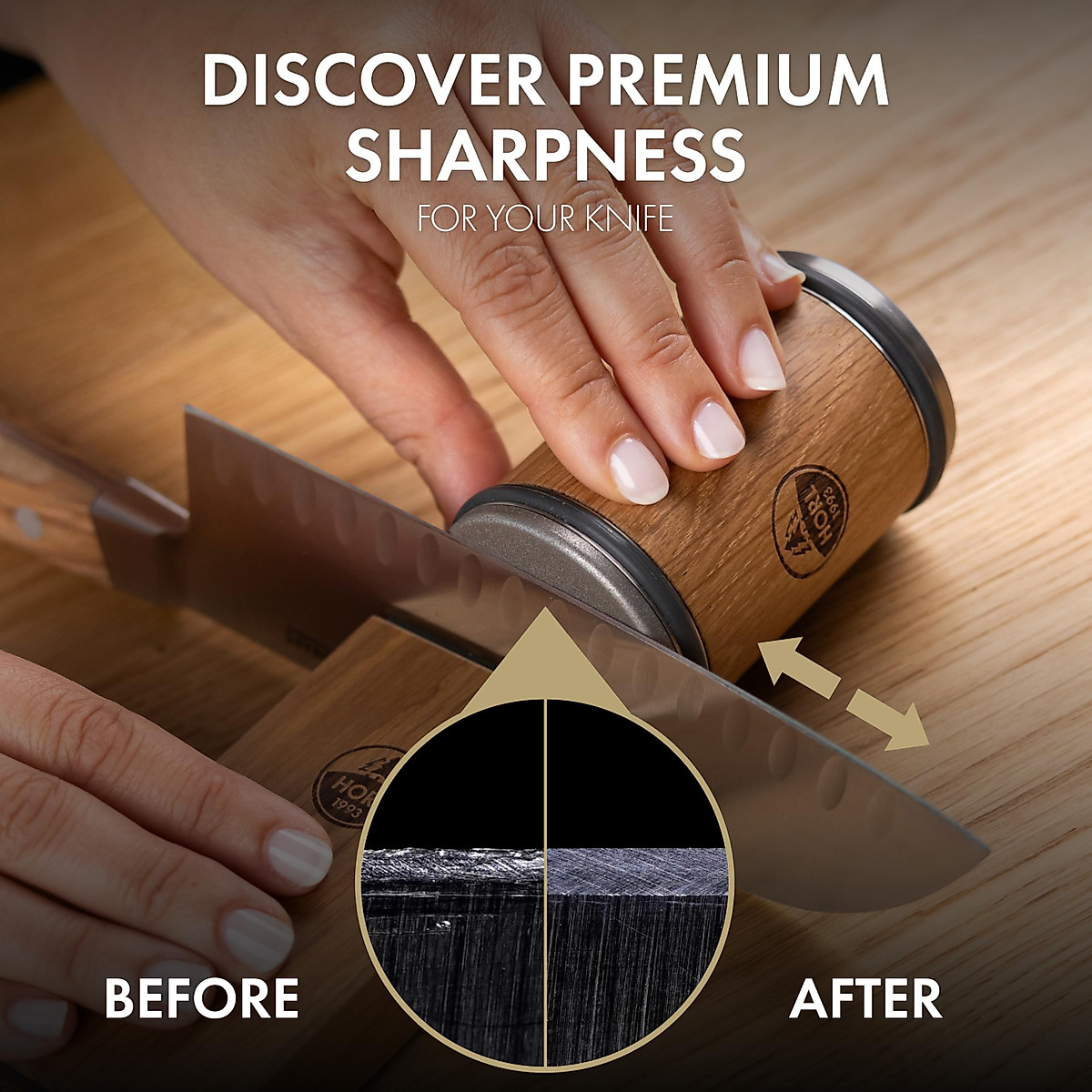 HORL 2 Oak Rolling Knife Sharpener Engineered in Germany for Straight Edge and Leather strop