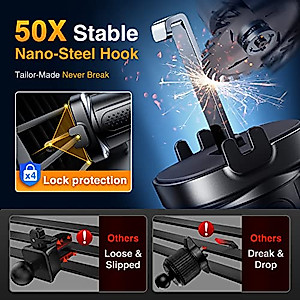 VANMASS 7.0 Upgraded Car Phone Holder Mount [Never-Drop Steel Hook] & [A Cable Clip], Stable A+ Car Vent Phone Mount, Auto Cell Phone Holder, Handsfree Cradles for iPhone 14 13 12 11 Pro Max Samsung