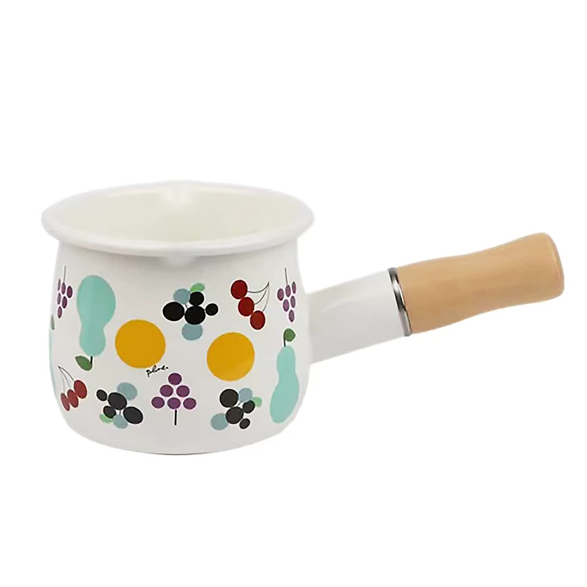 FYUEROPA Enamel Milk Pot, Butter Warmer Non-stick Mini Saucepan, 4 Inch 17 Oz Small Cookware with Wooden Handle