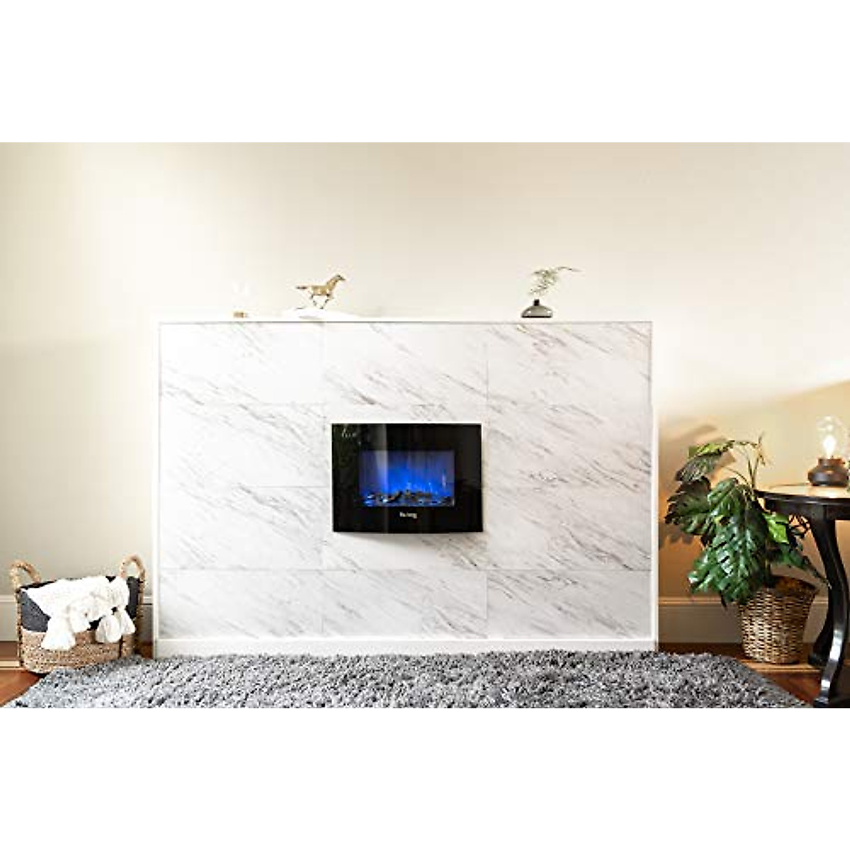 e-Flame USA Sundance Curved Wall Mounted or Freestanding LED Electric Fireplace with Remote - Adjustable, Timer, Remote - 22-inch