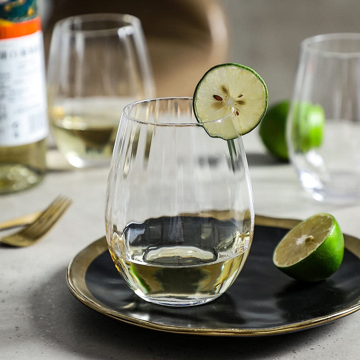 1500° C TABLETOP Radial Ray Stemless Wine Glasses Set of 6, 18 oz, Crystal Clear Wine Glasses for White and Red Wine, Ideal Gifts for Wine Lover at Chrismas and New Year.