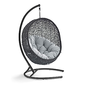 Modway EEI-739-GRY-SET Encase Wicker Rattan Outdoor Patio Porch Lounge Egg, Swing Chair with Stand, Gray