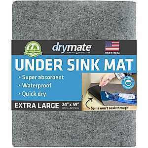 Drymate Premium XL Under Sink Mat, Waterproof Cabinet Protection Mats for Kitchen & Bathroom, Absorbent Shelf Liners, Slip-Resistant, Non-Adhesive, Machine Washable (USA Made)(24”x59”)(Light Grey)