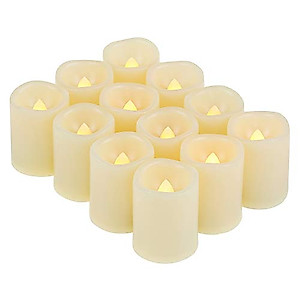 Flameless LED Battery Operated Votive Candles with Timer Flickering Plastic Votives for Home Garden Wedding Party Christmas Halloween Decorations Pumpkin Lights, Batteries Included, 12 Pack