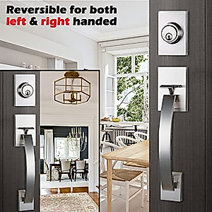 NEWBANG Silver Double Doors Handle Lock Set for Front & Entry Door - Satin Nickel Finish,MDHST2017SN-SET-BR